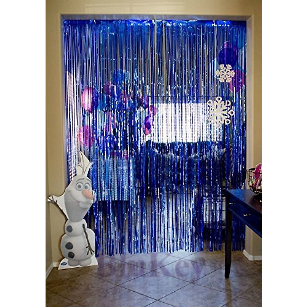 Blukey 2 Pack 3ft x 8ft Foil Fringe Backdrop Metallic Tinsel Door Window Curtain Party Photo Booth Props for Birthday Bachelorette Wedding Graduation Party Decorations (Royal Blue)