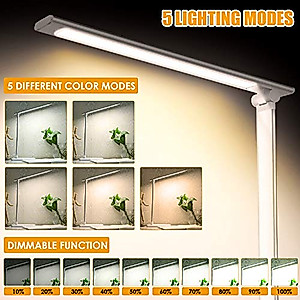 Lapeort LED Desk Lamp, Eye-Caring Dimmable Table Lamps, Portable Office Lamp with USB Charging Port, 5 Lighting Modes, Timer Function, Touch Sensitive Control for Reading, Study, Working