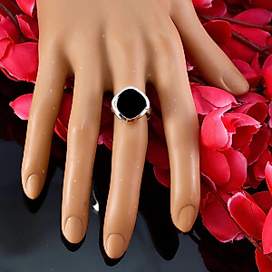 55Carat Bezel Setting Bold Ring sterling silver Natural Black Onyx Cushion shape Black color Wedding Engagement Daily Wear Ring Jewelry Bezel Setting in Size 8 Casual Wear for Gift