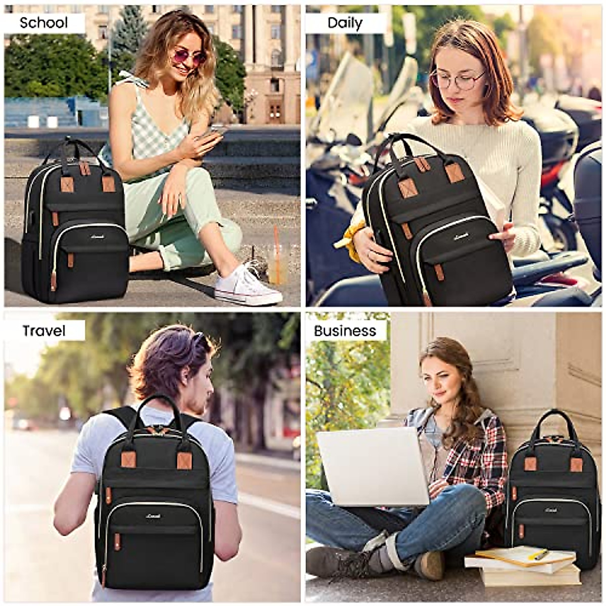 LOVEVOOK Laptop Backpack for Women, Unisex Travel Anti-theft Bag, Business Work Computer Backpacks Purse College Backpack for Men, Casual Hiking Daypack with Lock, 15.6 Inch, Black