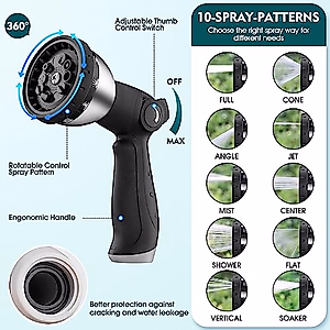 JUNEBOW Metal Garden Hose 50ft, Stainless Steel Heavy Duty Water Hose with 10 Function Nozzle - Flexible, Lightweight, Kink Free & Tangle Free, Pet Proof, Puncture Proof Hose for Yard, Outdoor