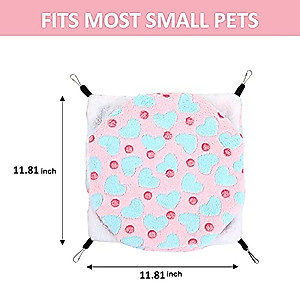 Petmolico Small Pet Cage Hammock, Warm Plush Triple BunkBed Hanging Hammock Cage Accessories for Parrot Sugar Glider Ferret Squirrel Hamster Rat Hideout Playing Sleeping, Pink Heart