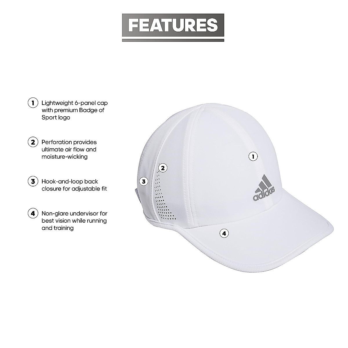 adidas Women's Superlite 2 Relaxed Adjustable Performance Hat, White/Silver Reflective, One Size