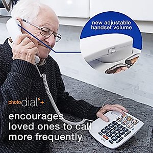 SMPL Hands-Free Dial Photo Memory Corded Phone, One-Touch Dialing, Large Buttons, Flashing Alerts, Durable, Perfect for Seniors, Alzheimer's, Dementia (6 Image | Amplify Switch)