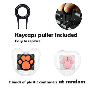 2 Pack Custom Keycaps Metal and Rubber Keycaps Keyboard Keycaps Cat Paw Shaped Kawaii Keycaps Cute Gaming Keycaps for Mechanical Keyboard with Keycap Puller (Transparent and Black)