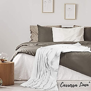 Carressa Linen Pure Cotton, Luxury King Size Sand Blanket Herringbone Pattern, Lightweight, Soft & Cozy Premium Fall Throw Blanket for All Seasons, 350GSM & 106X92 with Free Cotton Pouch
