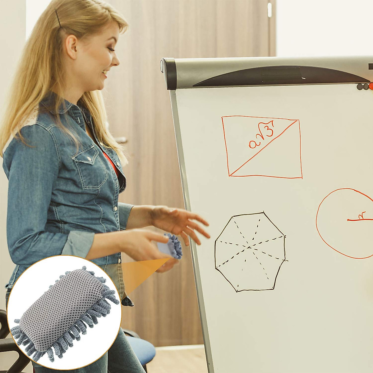 4 Pieces Microfiber Shag Whiteboard Eraser Washable Microfiber Shag Dry Erase Board Eraser for Markers, Chalk, Home, Classroom and Office (Gray, Blue and Pink)