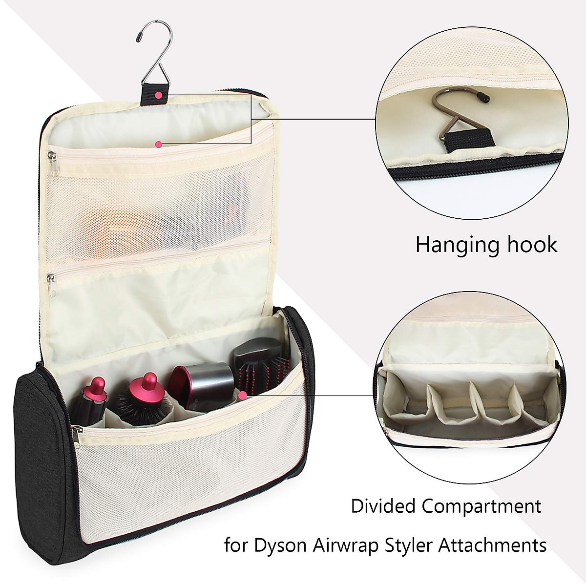 Teamoy Travel Storage Bag Compatible with Dyson Airwrap Styler, Portable Travel Organizer for Airwrap Styler and Attachments, Black