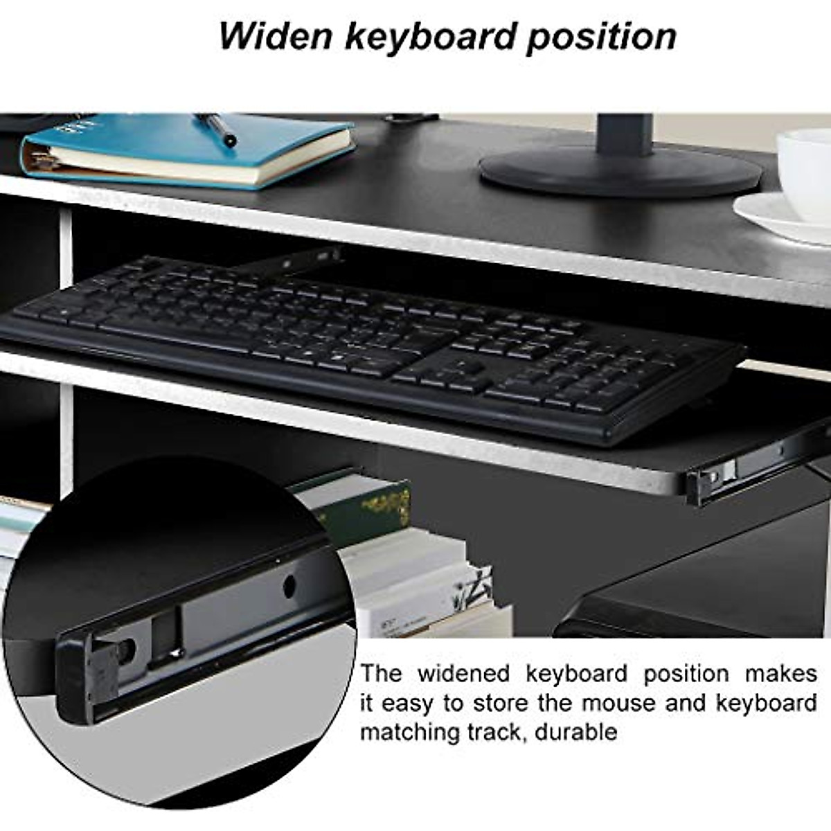 Nihewoo Computer Desk with Storage Shelves,Home Office PC Laptop Desk Sturdy Writing Desk Writing Computer Desk Black