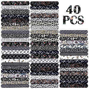 Ganeen 40 Pcs 20" x 20" Quilting Cotton Fabric Squares Patchwork Fabrics Cotton Printed Craft Fabric Patchwork Bundles Quilting Fabric Craft Fat Quarters for DIY Sewing Cloths Craft Patchwork(Black)