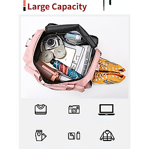 Aesthetic Pocket Cute Gym Bag for Women Sports Tote Travel Bags Carry On with Shoe Compartment for Weekender Tennis Baseball Yoga School