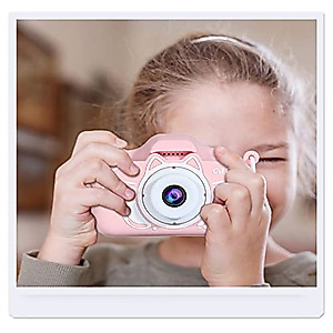 TOUMENY Cat Cartoon Schoolboy Camera, Cute Mini Camera, Baby Digital Camera with Cartoon Soft Silicone Cover 3 4 6 12-Year-Old Boy and Girl Birthday Commemorative