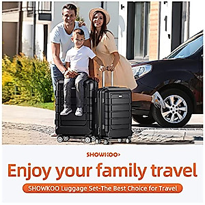 SHOWKOO Luggage Sets Expandable PC+ABS Durable Suitcase Double Wheels TSA Lock 3pcs Black