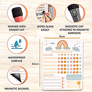 Magnetic Dry Erase Chore Chart for Kids - Perfect to Motivate Your Kids - Simplified 9” x 11” Reward and Behavior Chart for Your Fridge - Teach Responsibility at Home in a Motivating and Simple Way