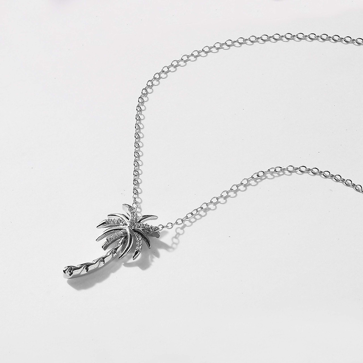 DZON Sterling Silver 1/20Ct TDW Diamond Palm Tree Fashion Pendant Necklace for Women(I-J, I2)