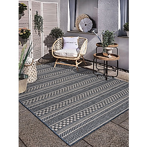 Rugshop Bohemian Stripes for Patio Rugs,Deck Rugs,Balcony Rugs Indoor/Outdoor Area Rug 7'10" x 10' Blue