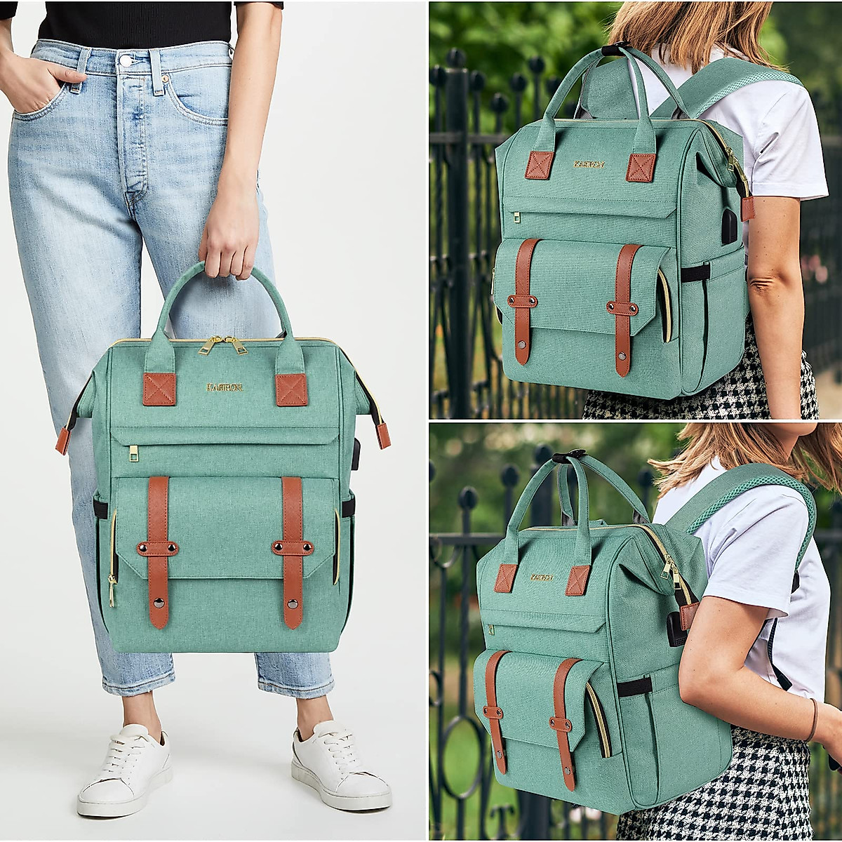 kasibon Travel Laptop Backpack for Women Men, Wide Top Open College School Work Computer Bag Back Pack Book Bag Casual Water Resistant Anti Theft USB Charging Port Fits 15.6 Inch Notebook