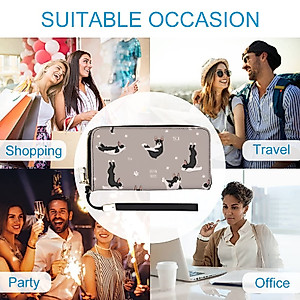 QSMX Women's Clutch Wallet Bag,Boston Terrier Dog In Paw Prints Long Leather Wallets with Wristlet Strap Zipper Around Credit Card Holder GIft-TPU Durable Shockproof Lightweight Waterproof