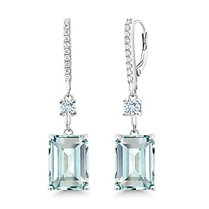 Gem Stone King 925 Sterling Silver Sky Blue Simulated Aquamarine Dangle Earrings For Women (14.08 Cttw, Emerald Cut 14X10MM)
