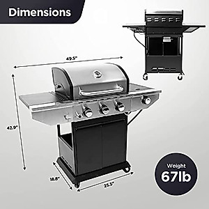 Endark Propane Gas Grill 3-Burner Gas Grill with Side Burner and Porcelain-Enameled Cast Iron Grates 33950BTU for Outdoor Cabinet Style Patio Garden BBQ, Camping