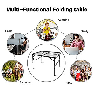 YDY+YQY Folding Metal Grill Table Portable Camping Aluminum Table with Mesh Desktop, Anti-Slip Feet, Height Adjustable, Lightweight Outdoor Table for Garden RV Picnic BBQ Cooking