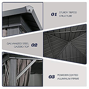 Peak Home Furnishings 10Ft x 10Ft Patio Hardtop Gazebo Outdoor Aluminum Pergola with Galvanized Steel Roof Canopy, Polyester Curtain and Mosquito Net