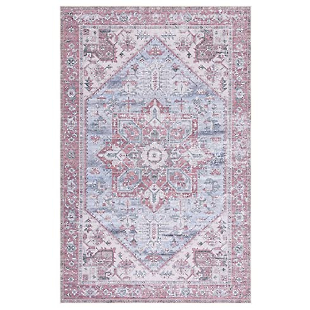 Safavieh Tucson Collection Machine Washable Slip Resistant 8' x 10' Grey Blue/Rust TSN102G Oriental Medallion Living Room Dining Bedroom Area Rug