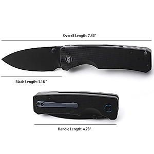 Miguron Knives M Pelora Pocket Folding Knife,3.18" Black PVD14C28N Blade Black G10 Handle With Titanium Pocket Clip,Camping Hiking Knife MGR-804BK