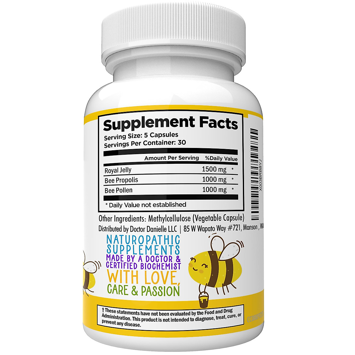 Dr. Danielle's Bee Wise - Bee Pollen Supplement - Bee Well with Royal Jelly, Propolis, Beepollen in 4 Daily Bee Pollen Capsules