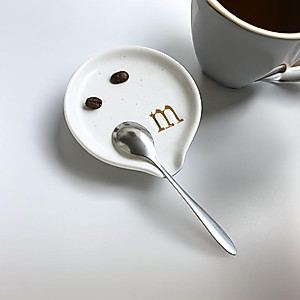 COLLECTIVE HOME - Ceramic Coffee Spoon Rest, Monogram Ceramic Spoon Holder, 3.8 Inches Coffee Spoon Holder, Mini Teaspoon Rest, Small Spoon Holder for Stove Coffee Bar (m)