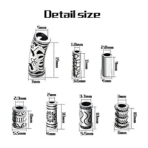 100g (About 80-150pcs) Assorted Column Spacer Beads Tibetan Silver Tube Beads for Bracelet Necklace Jewelry Making Crafts DIY,7 Styles,4-16mm
