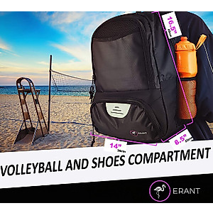ERANT Athletic Volleyball Backpack - Extra Large Sports Volleyball Bag - Separate Ball and Shoe Compartment - Durable - Boys and Girls - Black