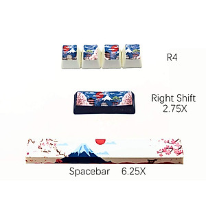 Mount Fuji Pink Sakura 6.25u Spacebar Keycap 2.75x Shift R4/ESC PBT Keyset Dye-Sublimation Artisan Switch OEM Profile for Cherry RGB MX Mechanical Gaming Keyboards (6.25x Spacebar Keycap)