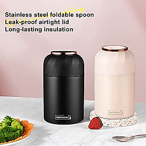 MultiOutools Vacuum insulated food jars with carry handle , stainless steel soup thermos for hot/cold food, Food containers with foldable spoon for Camping