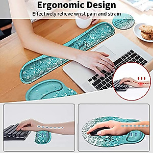 Ergonomic Mouse Pad with Gel Wrist Rest Support, Comfortable Memory Foam Keyboard Wrist Rest Easy Typing, Anti-Slip Keyboard Desk Pad for Office, Psalm 46:5 Blue Glitter Pattern Gaming Mouse Mat