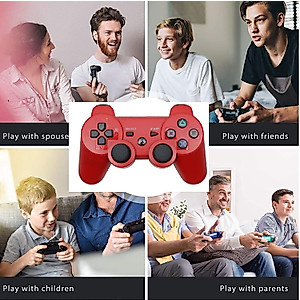Rzzhgzq 2 Pack PS3 Wireless Controller Playstation 3 Controller Wireless Bluetooth Gamepad with USB Charger Cable for PS3 Console (SILVER+RED)