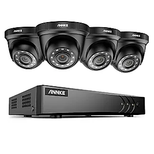 ANNKE H.265+ 8CH Home Security Camera System with Human/Vehicle Detection, 5-in-1 AI DVR Recorder and 4 x 1080P CCTV Indoor & Outdoor Turret Cameras, 100 ft Night Vision, Email Alert, No Hard Drive