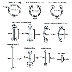 Xpircn 140PCS Piercing Kit Stainless Steel 14G 16G Nose Lip Tongue Tragus Daith Eyebrow Industrial Barbell Belly Button Rings Body Piercing Tools (Silver)