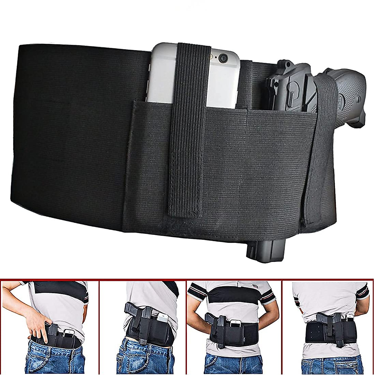 Tactical Belly Band Holster for Concealed Carry Pistol Hand Gun Holder, Hide Handgun Under Shirt Elastic Waist Belt Holsters for Men and Women (Belly Band Holster)