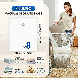 TAILI 8 Pack Vacuum Storage Bags for Comforter and Blankets, Jumbo Vacuum Seal Bags for Bedding 40x31 Inch, Space Saver Bags for Clothes, Pillows, Saving More Closet Space