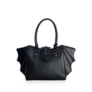 Lost Queen Women's Gothic Annabelle Bat Handbag Winged Crossbody Purse Black Shoulder Bag