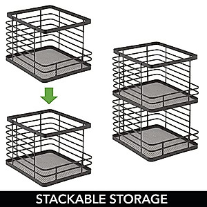 mDesign Stacking Wire Baskets Food Organizer Storage Metal Basket with Open Front for Kitchen Cabinet, Pantry, Cupboard, and Shelves - Organize Fruits, Snacks, and Vegetables - 2 Pack - Matte Black