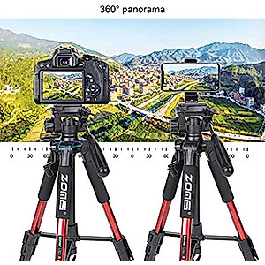 55" Tripod Q111 Travel Camera Tripod with 3-Way Pan Head and Phone Holder Mount for Gopro,Projector,Smartphones Webcam,Spotting Scopesto Live Broadcast and DSLR EOS Canon Nikon Sony Samsung(Red)