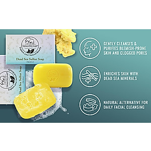 Natural Elephant Dead Sea Sulfur Soap 4.4 oz with Dead Sea Salt, Aloe Vera, Sulphur Face and Body Cleanser Bar for All Skin Types (3 Pack (13.2 oz Total))