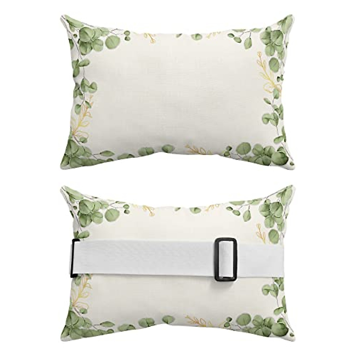 Prime Leader Recliner Head Pillow Ledge Loungers Chair Pillows with Insert Summer Eucalyptus Leaves Green Watercolor Retro Lumbar Pillow with Adjustable Strap Outdoor Waterproof Patio Pillows, 2 PCS