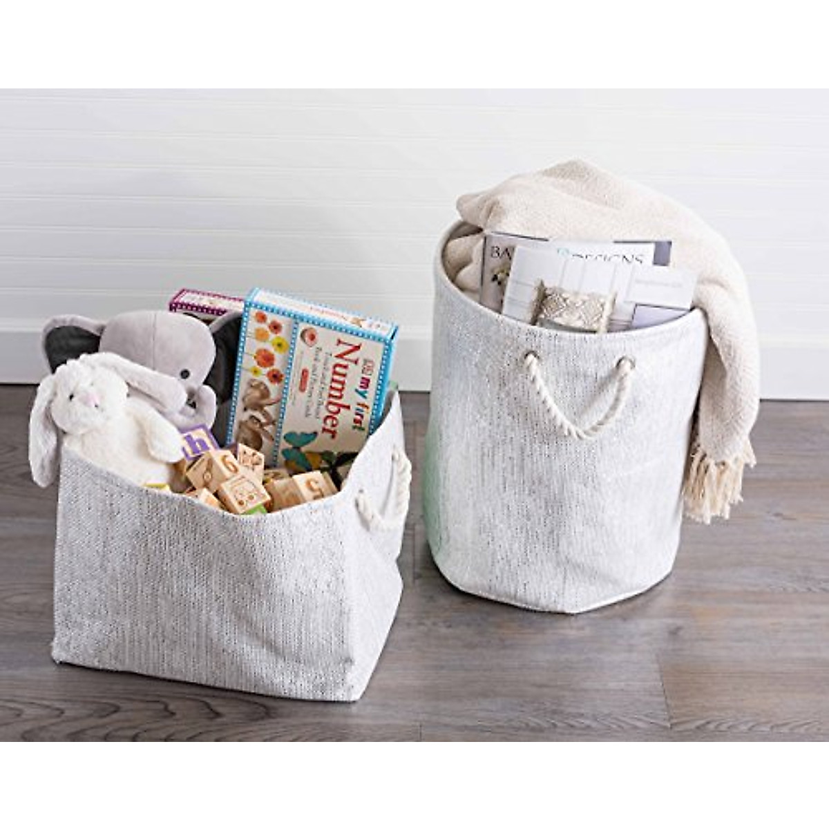 DII Decorative Metallic Lurex Storage Basket, Collapsible & Convenient for Home Organizational Solutions (Small - 11x10x9"), White