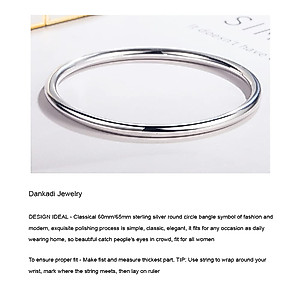 Meilanduo Solid 925 Sterling Silver 4MM Simple Plain Polished Round Circle Bangle Bracelets for Women (1x 60mm round circle bangle)