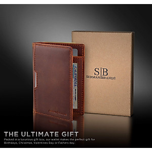 SERMAN BRANDS - Wallets for Men Slim Mens leather RFID Blocking Minimalist Card Front Pocket Bifold Travel Thin (Canyon Red 5.0)