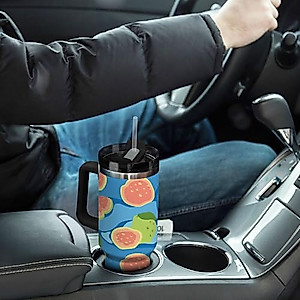 Exnundod Cartoon Guava Pattern Tumbler with Handle 30oz and Straw Insulated Tumblers Leak-proof Water Bottle for Car Travel