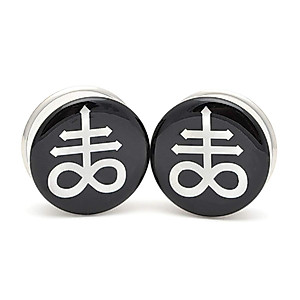 Mystic Metals Body Jewelry Large Gauge Leviathan Cross Style 2 Picture Plugs - Sold As a Pair (1-1/2" (38mm))
